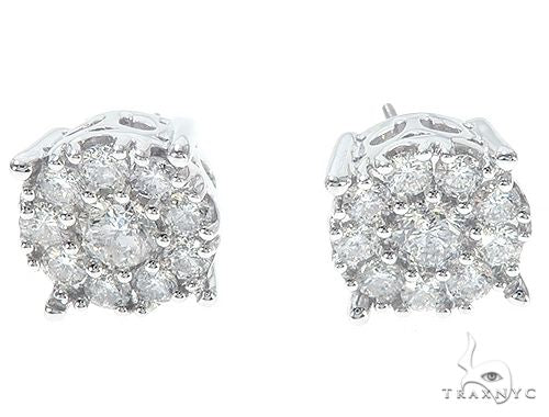 14K White Gold Diamond Cluster Stud Earrings 65522 | TraxNYC
